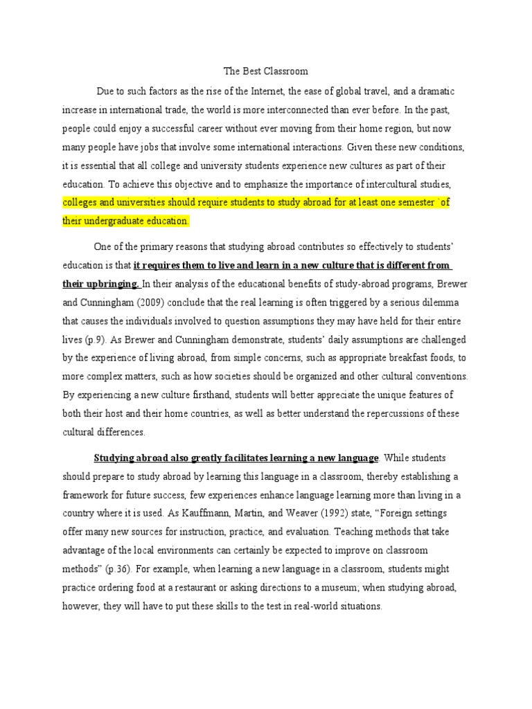 Best Classroom Argumentative Essay Sample 1 The Best Classroom | PDF ...