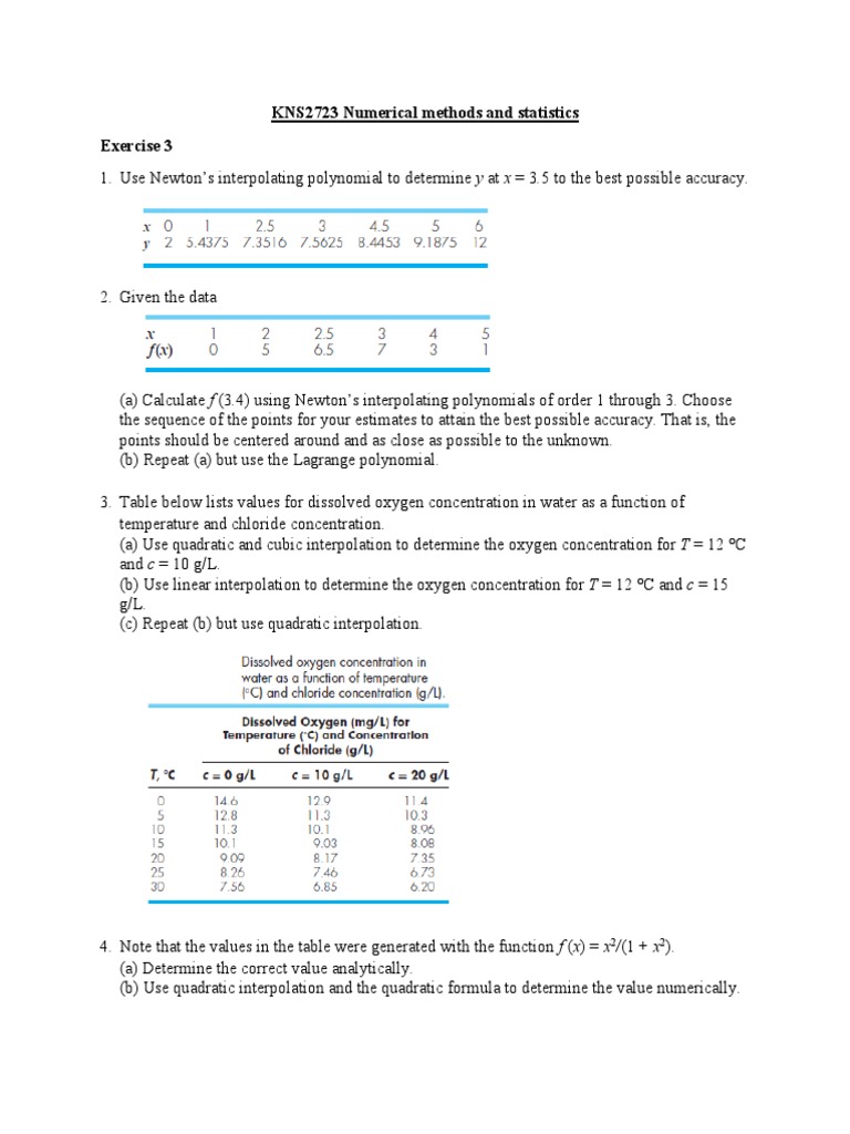 KNS2723 Numerical Methods and Statistics Exercise 3 | PDF | Teaching Methods & Materials ...