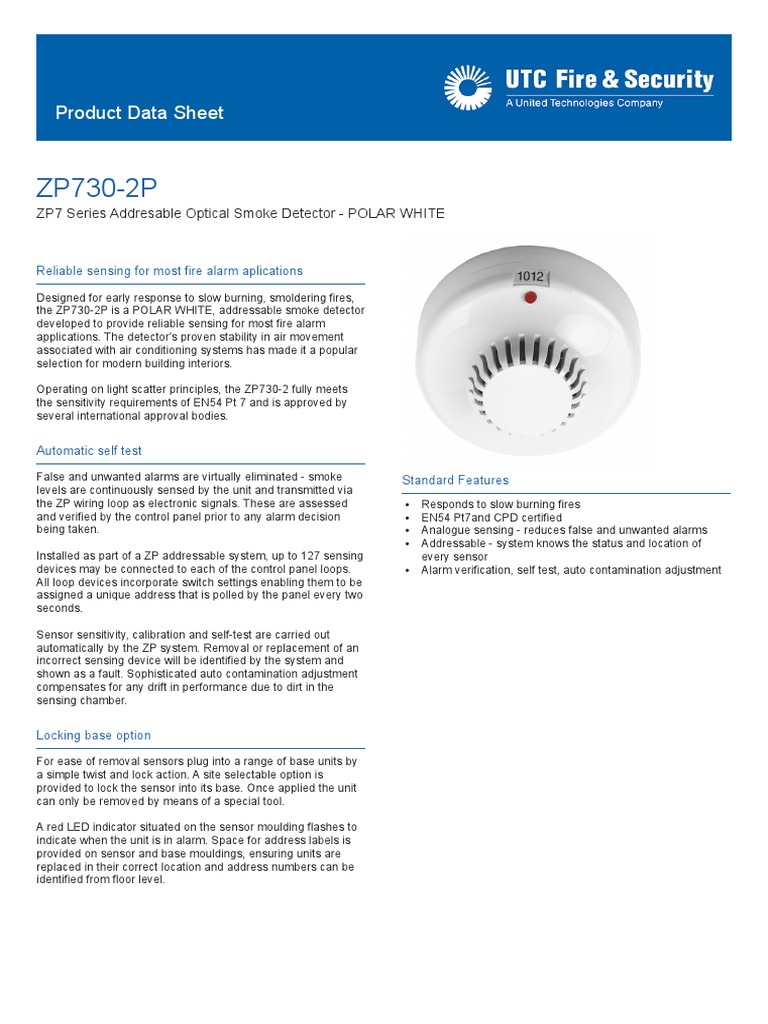 Ziton ZP730-2P Optical Smoke Detector | PDF | Sensor | Smoke