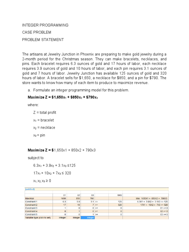 PAREDES, Micaela-BSA-2-2-Integer-Programming-Answers-5.3-The-Artisans-Case-Problem | PDF