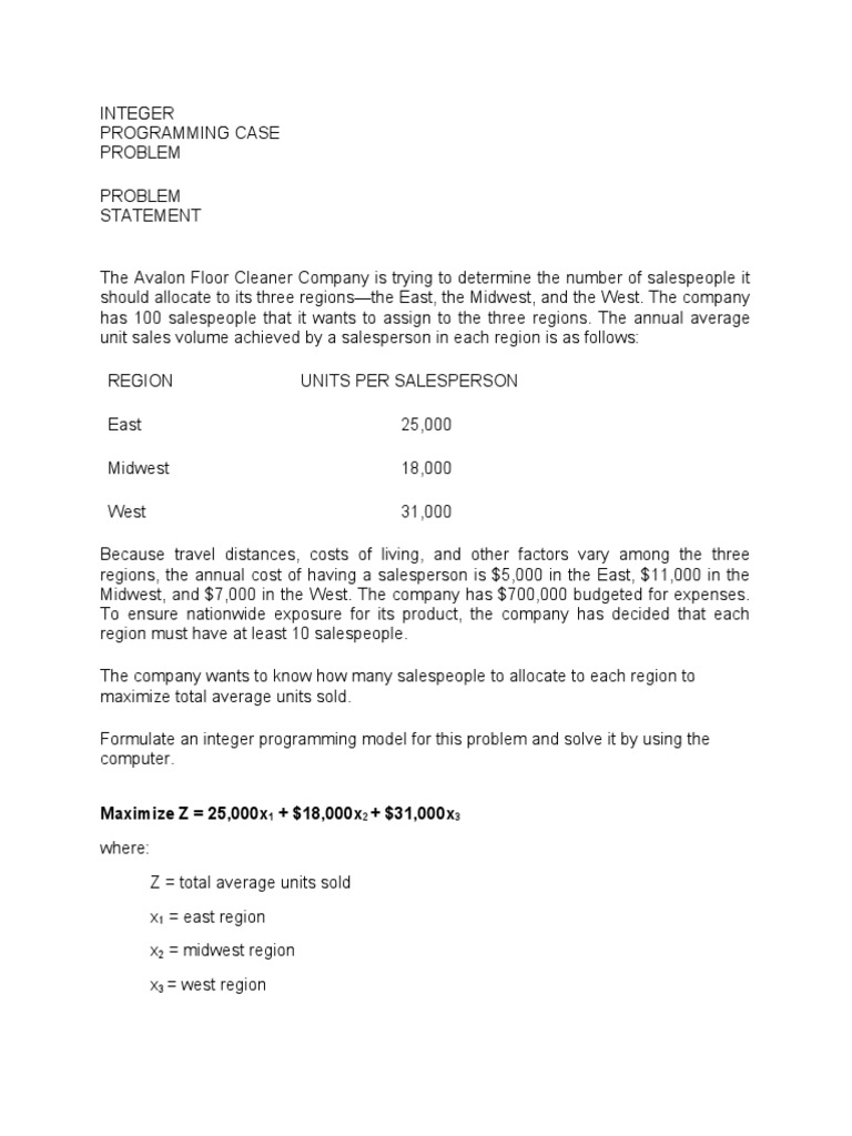 PAREDES, Micaela-BSA-2-2-Integer-Programming-Answers-5.2-Avalon-Floor-Cleaner-Company-Case ...