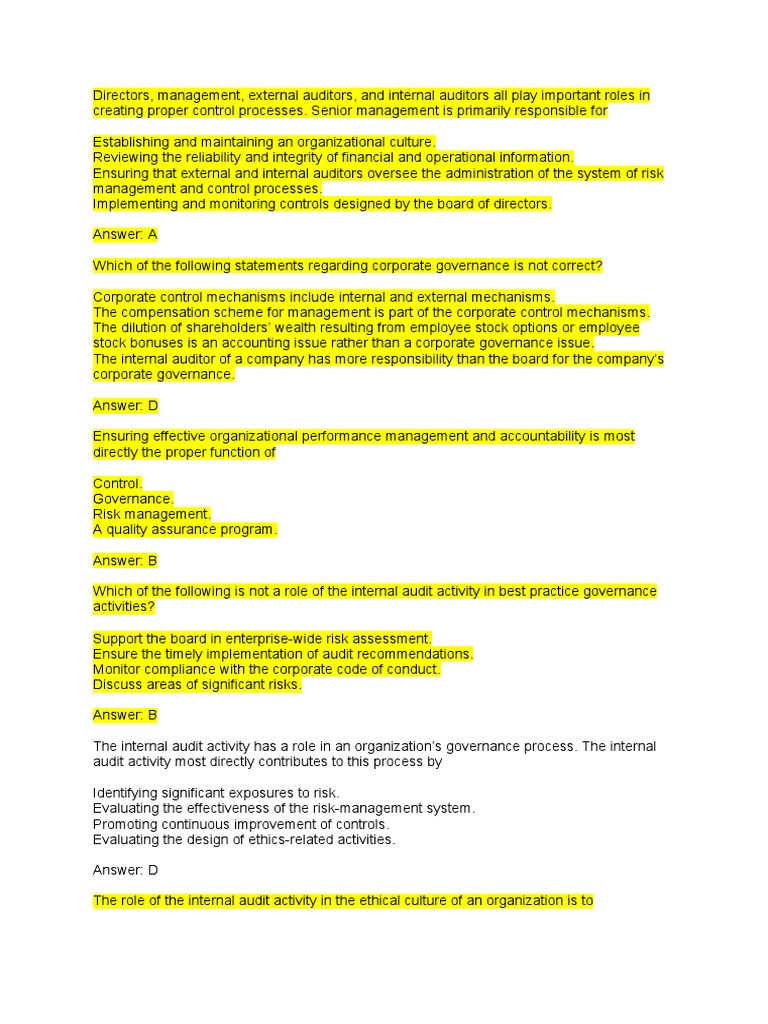 CIA P3 - Gleim (Governance, Business Ethics) | PDF | Internal Audit | Internal Control