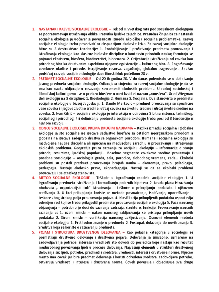 Socijalna Ekologija Ispit | PDF