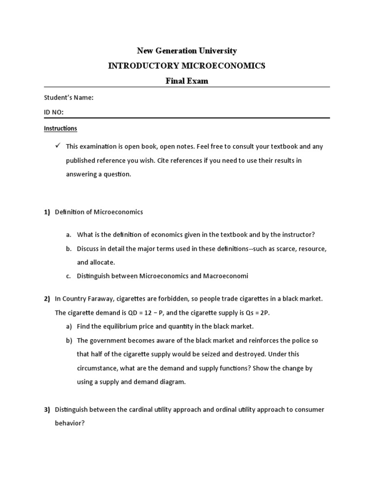 Microeconomics Final Exam Guide | PDF | Microeconomics | Supply And Demand