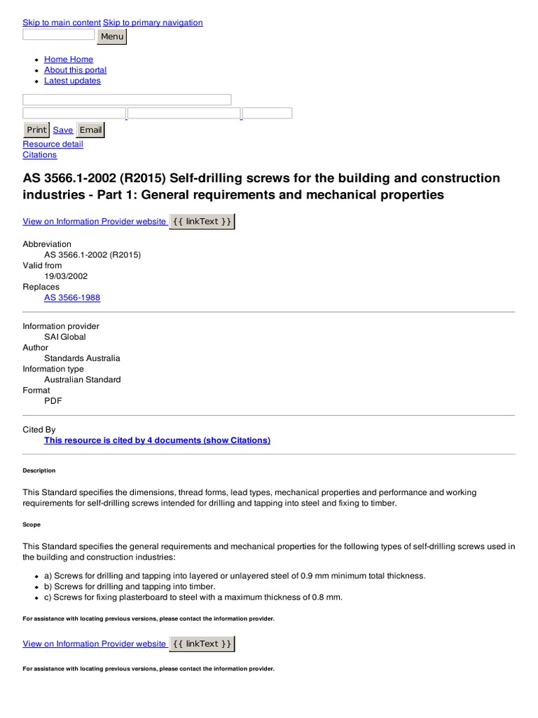 AS 3566.1-2002 (R2015) Self-Drilling Screws For The Building and ...