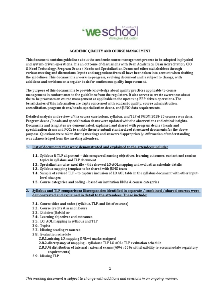 This Working Document Is Subject To Change With Additions and Revisions ...