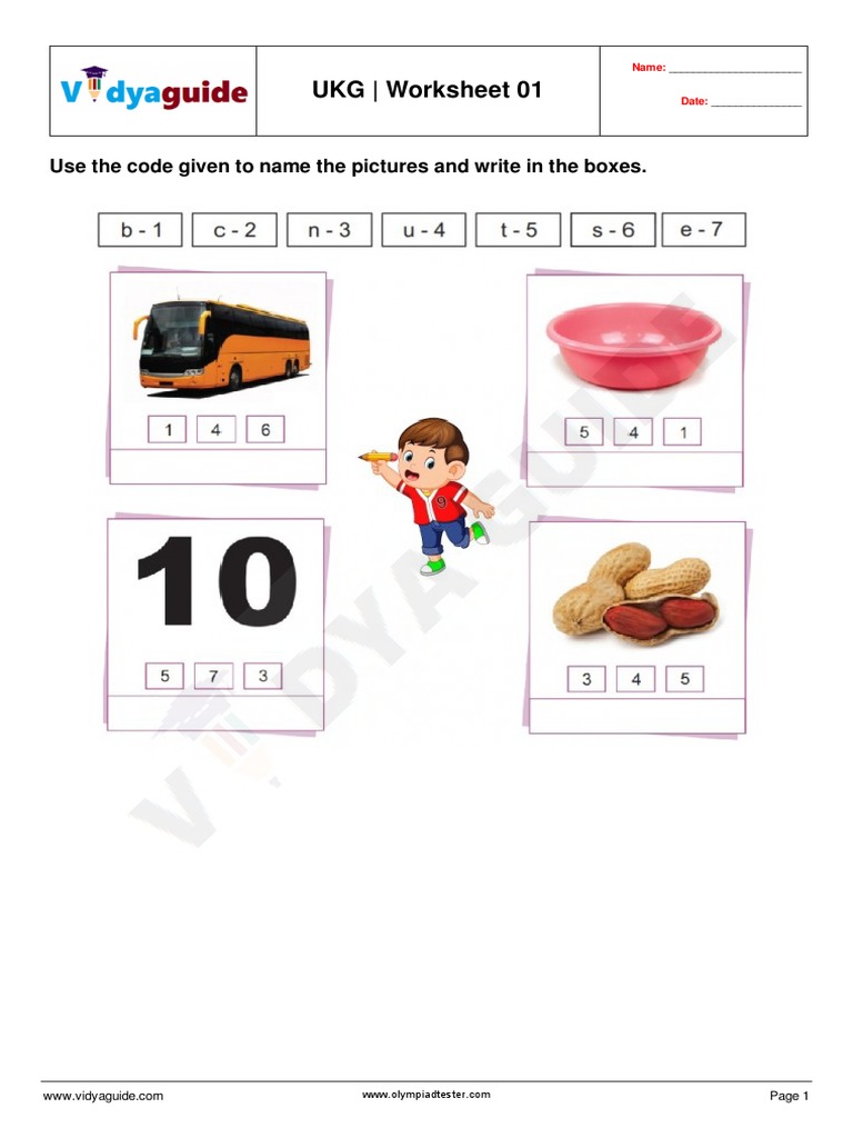 UKG - Worksheet 01: Use The Code Given To Name The Pictures and Write ...