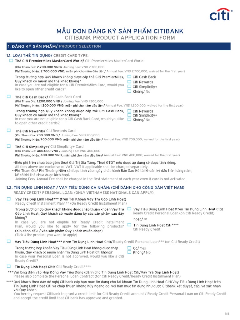 Citibank Product Application Form | Download Free PDF | Citibank ...