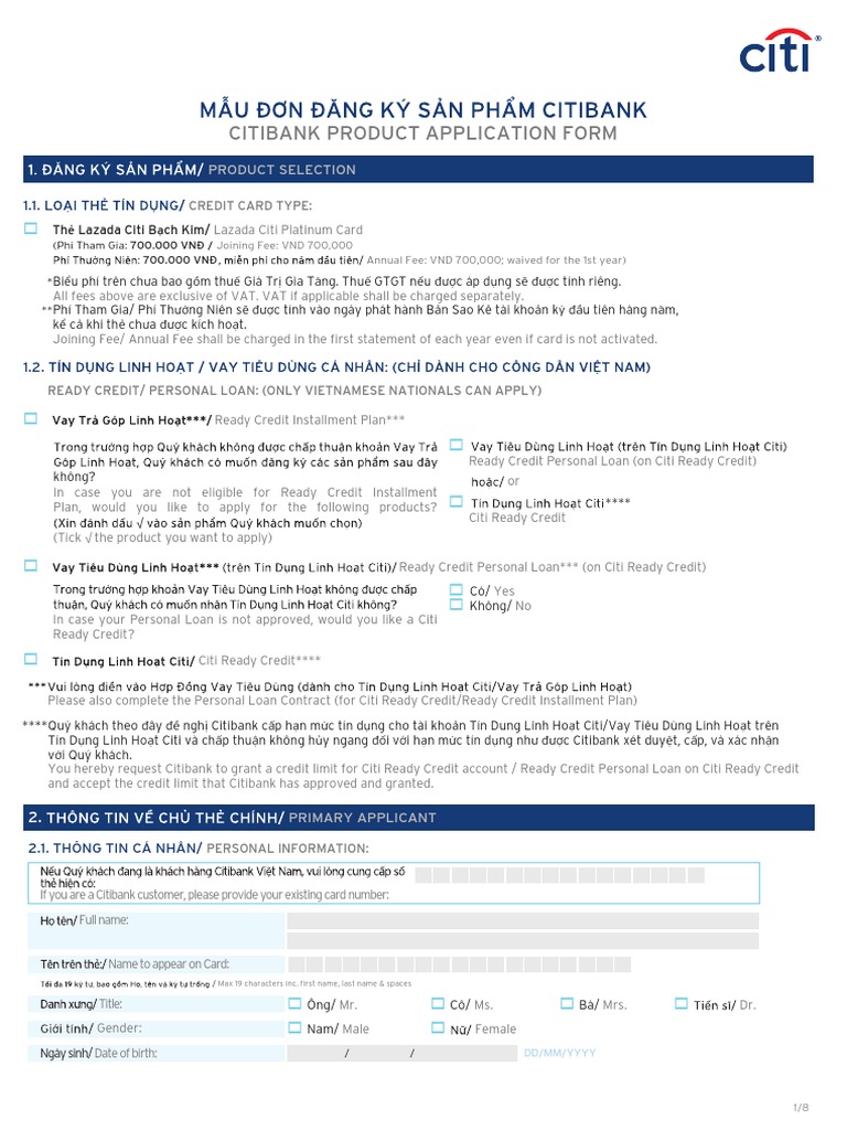 Citibank Product Application Form | PDF | Citibank | Credit Bureau