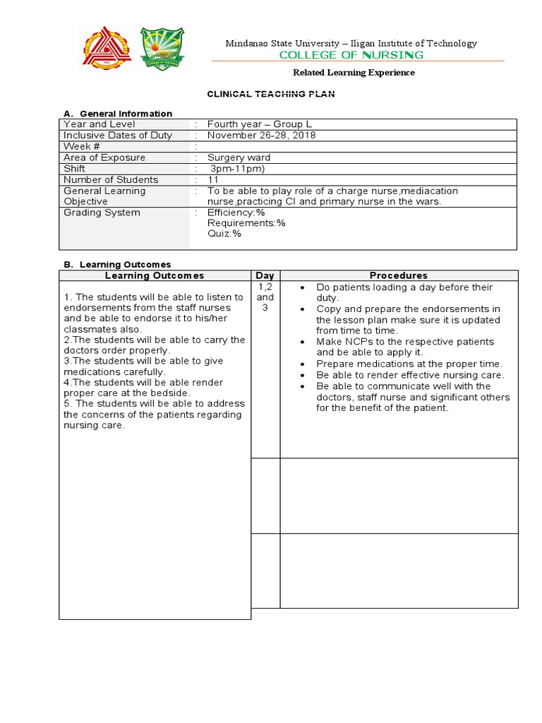 Related Learning Experience: Learning Outcomes Day Procedures | PDF ...