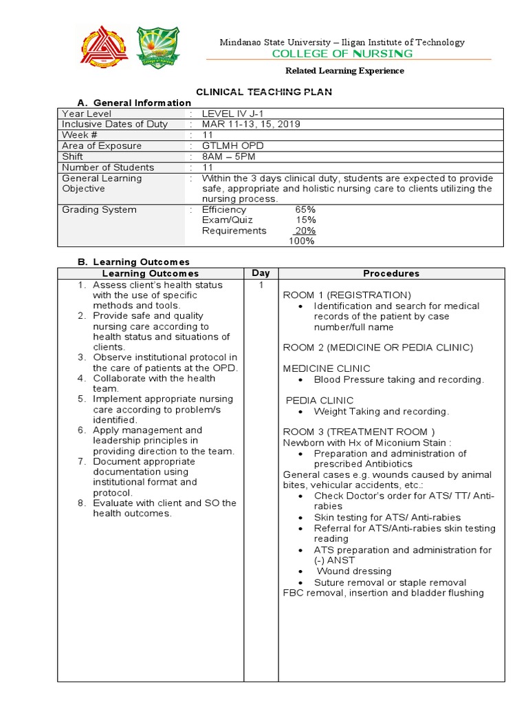 Clinical Teaching Plan for Nursing Students | PDF | Surgery | Nursing