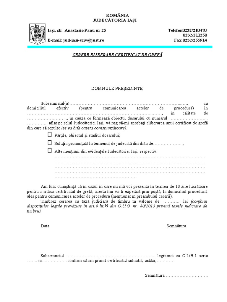Model Cerere Certificat Grefă | PDF