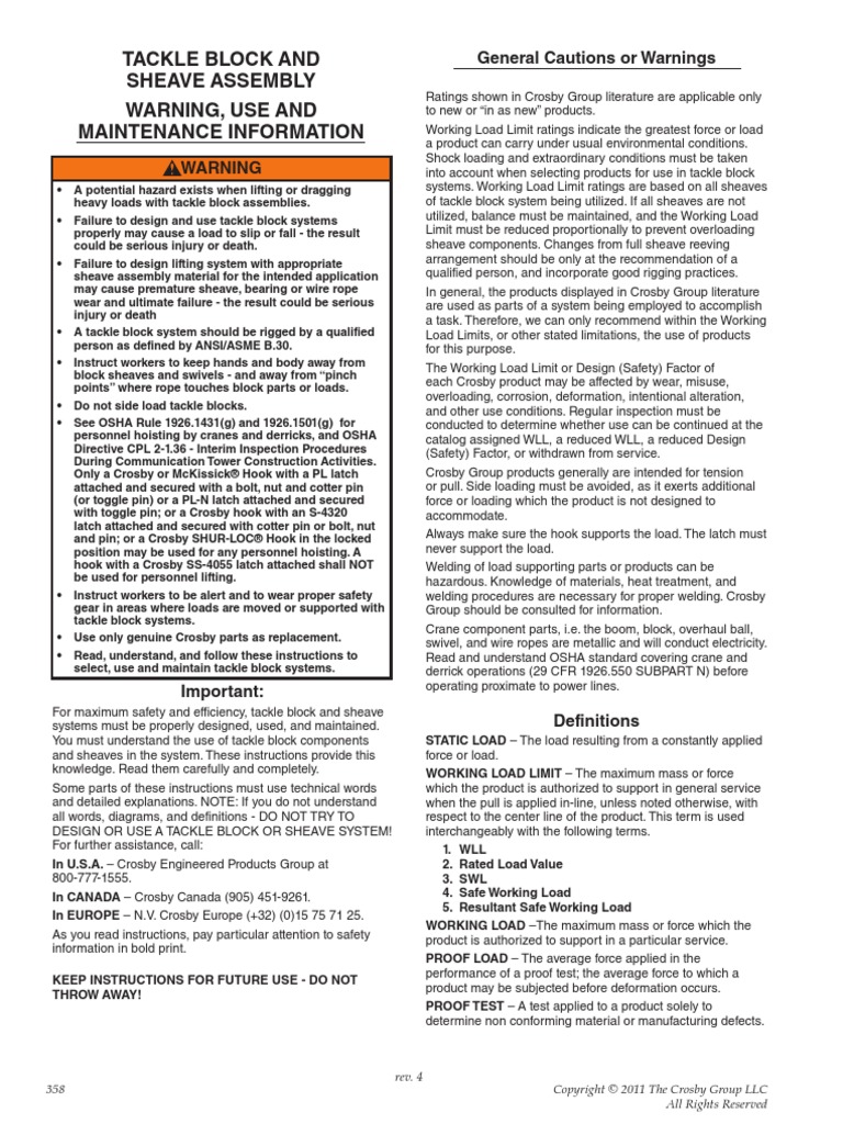 Tackles and Sheave Assembly | PDF | Bearing (Mechanical) | Structural Load