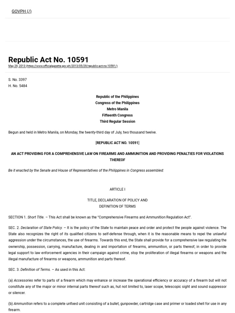 Republic Act No. 10591 Comprehensive Firearm and Ammunition Regulations ...