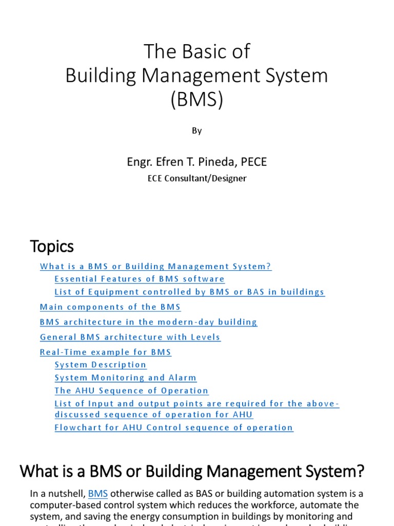 The Basic of Building Management System (BMS) : Engr. Efren T. Pineda ...