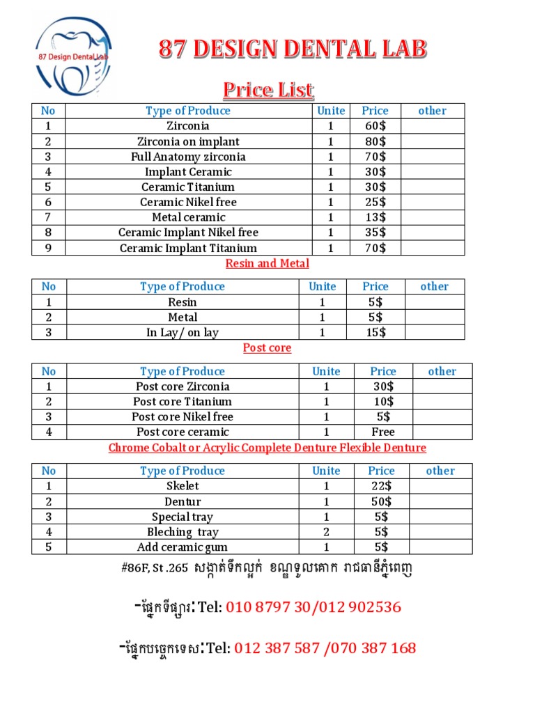 Dental Lab Price List | PDF