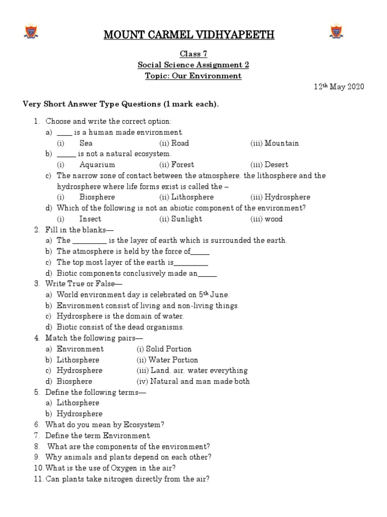 Class7 Worksheet 2 | PDF | Natural Environment | Environmental Social ...