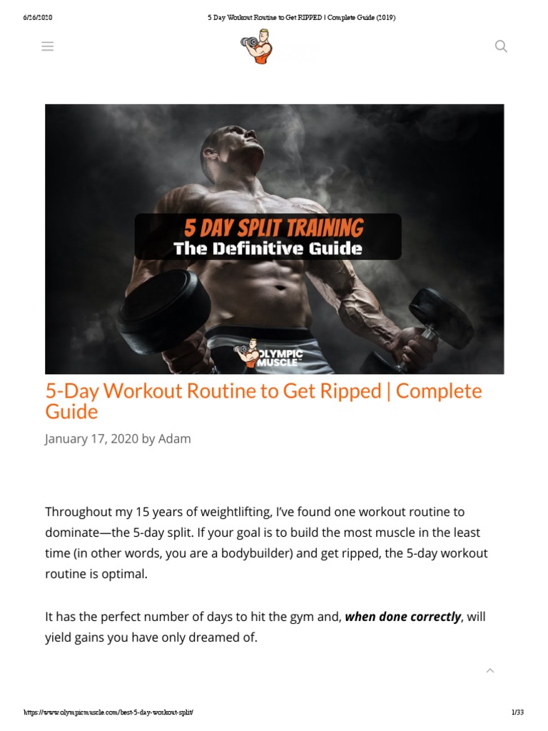 5 Day Workout Routine To Get RIPPED - Complete Guide (2019) | PDF ...
