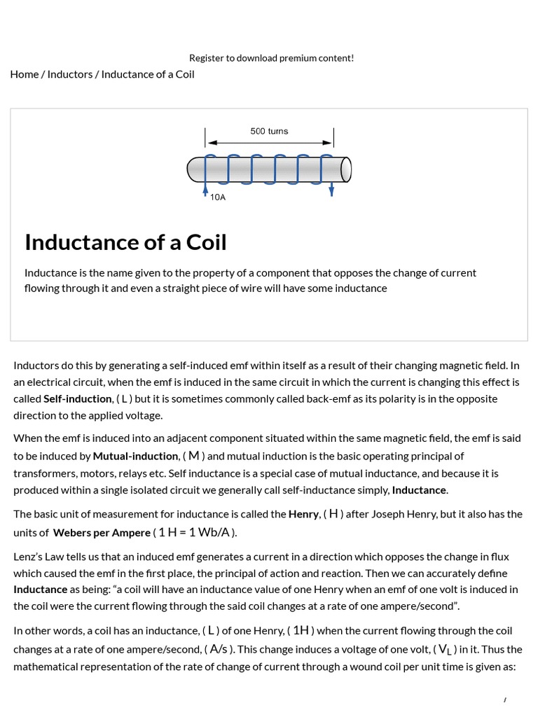 Inductance of A Coil: Register To Download Premium Content! | PDF ...