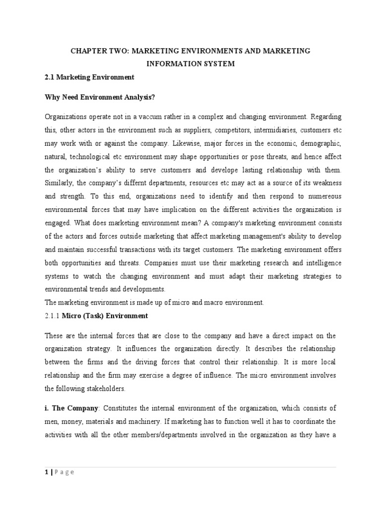 Chapter Two: Marketing Environments and Marketing Information System 2. ...