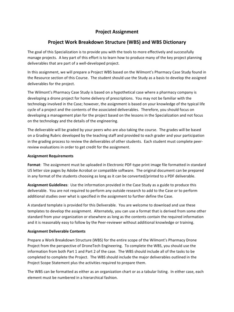 Project Assignment Project Work Breakdown Structure (WBS) and WBS Dictionary | PDF | Business ...