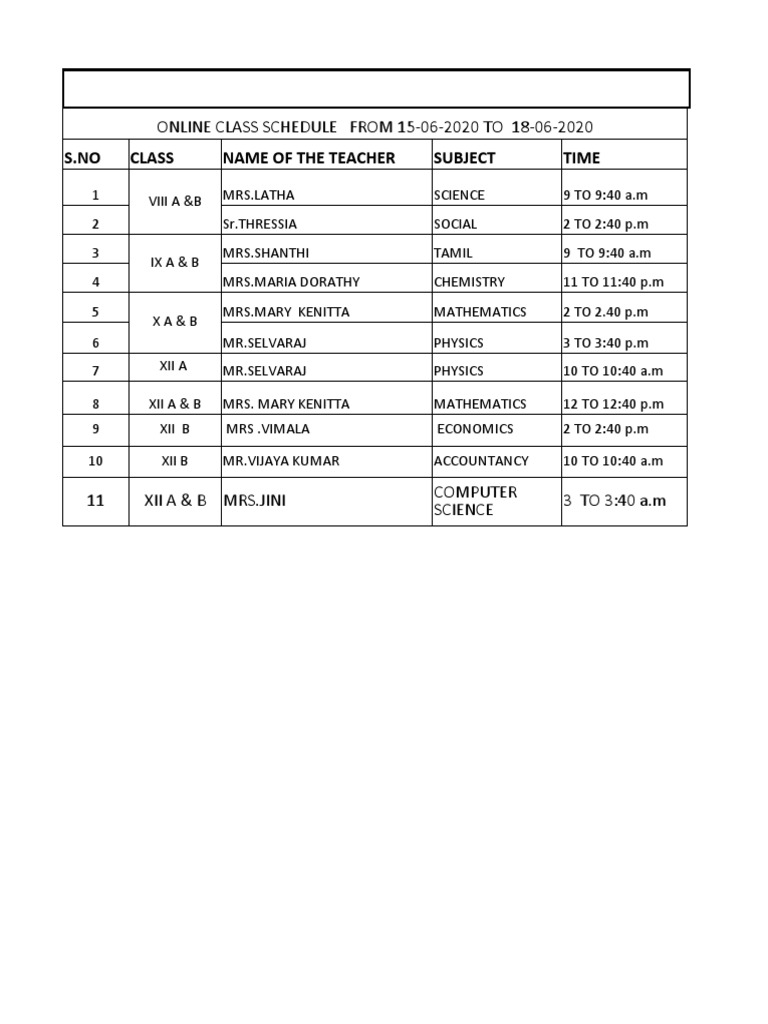Online Class Schedule | PDF