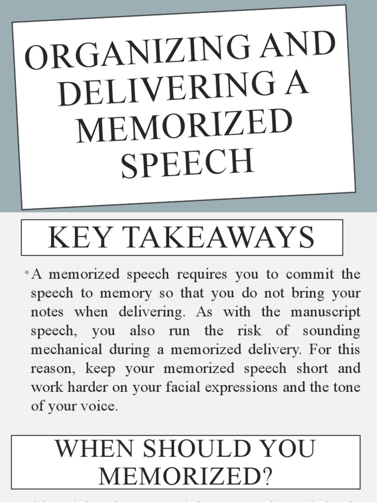 Organizing and Delivering A Memorized Speech | PDF | Speech | Mental ...