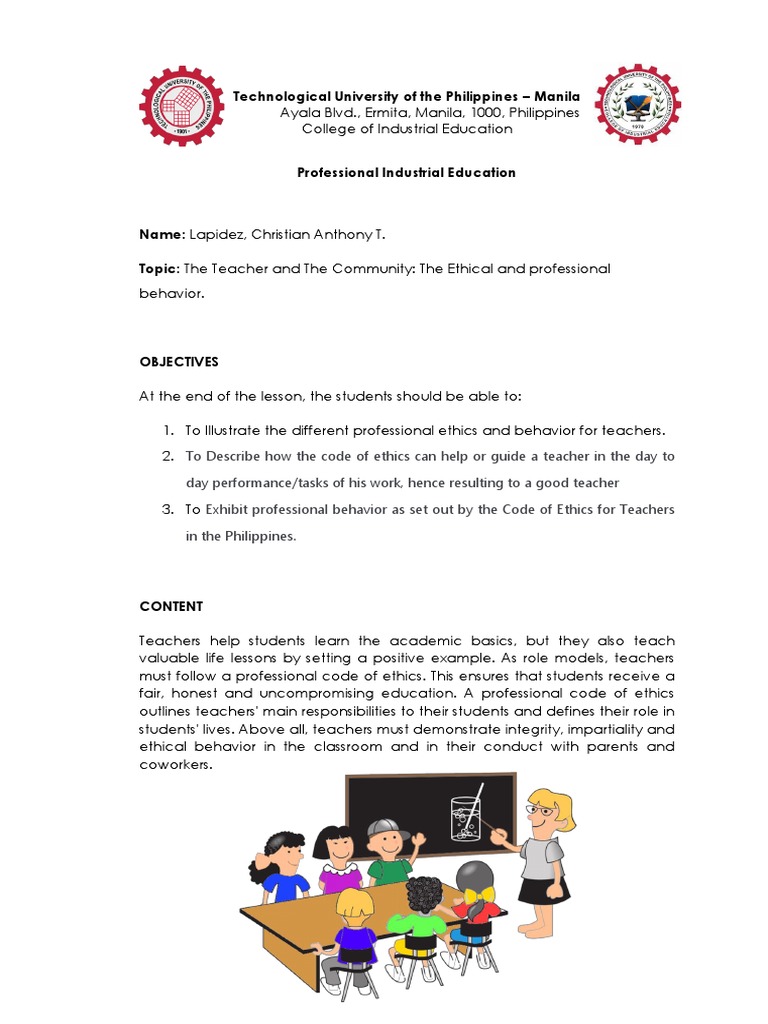 The Teacher and Community: The Ethical and Professional Behavior | PDF ...