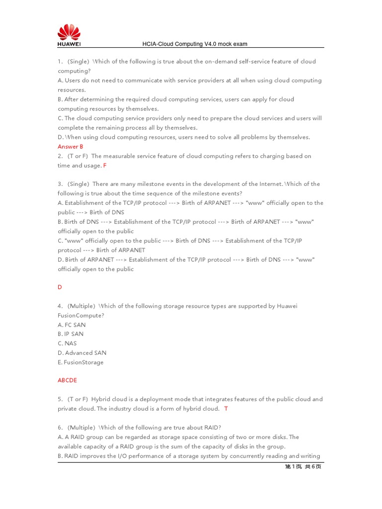 HCIA-Cloud Computing V4.0 Mock Exam | PDF | Virtual Machine | Cloud Computing