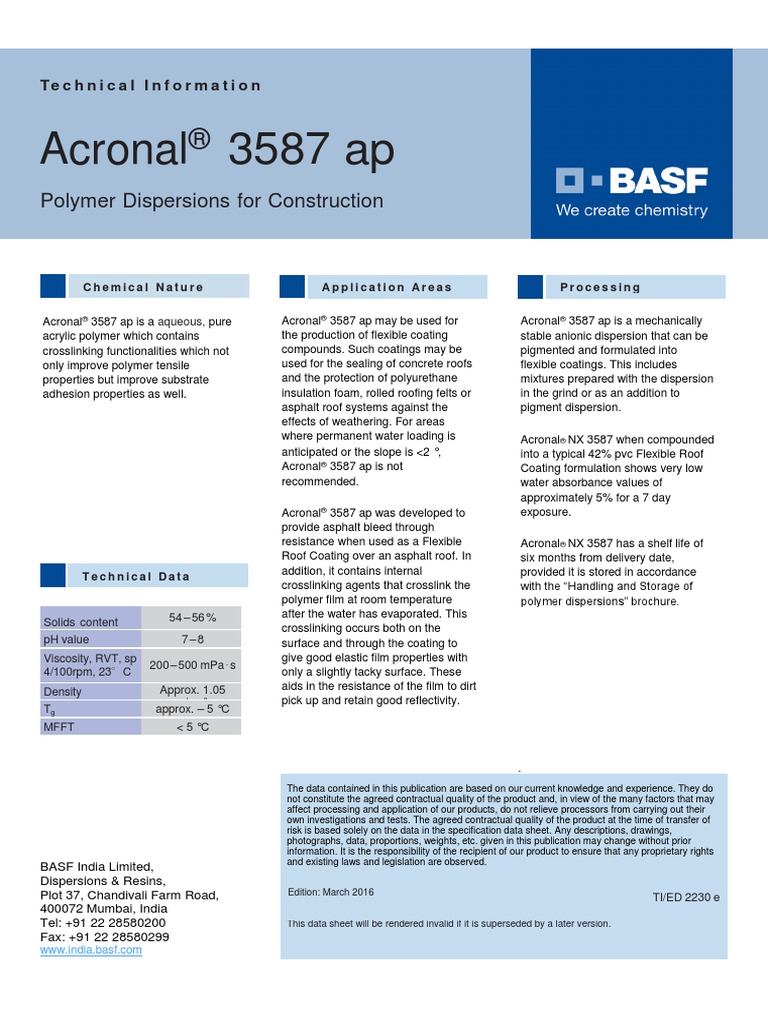 TDS Acronal NX 3587ap PDF | PDF | Roof | Polyurethane