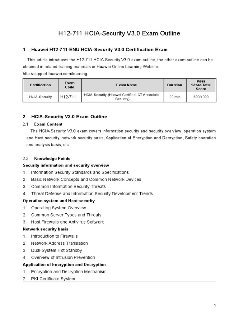 H12-711 HCIA-Security V3.0 Exam Outline | PDF | Information Security ... H12-711 HCIA-Security V3.0 Exam Outline | PDF | Information Security ...