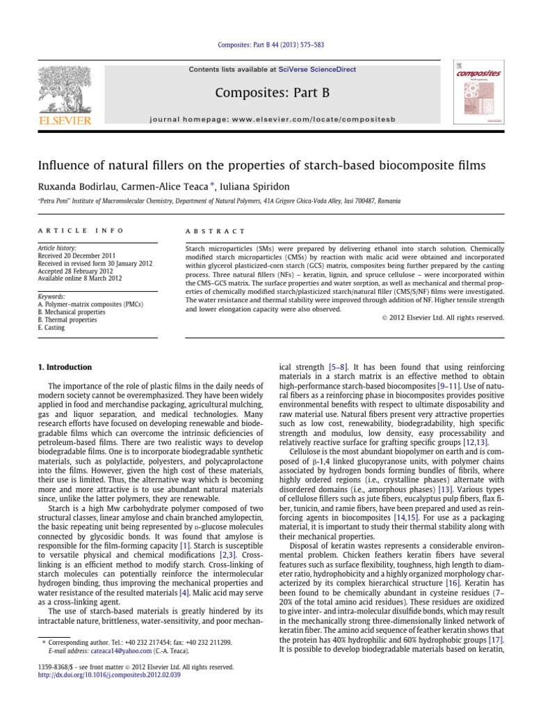 Starch Biocomposites with Natural Fillers | PDF | Cellulose | Polymers