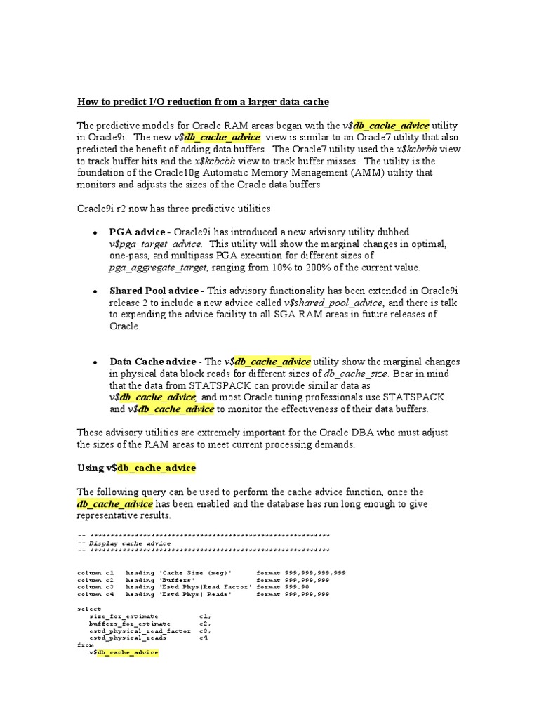 DB Cache Advice | PDF | Cache (Computing) | Oracle Database