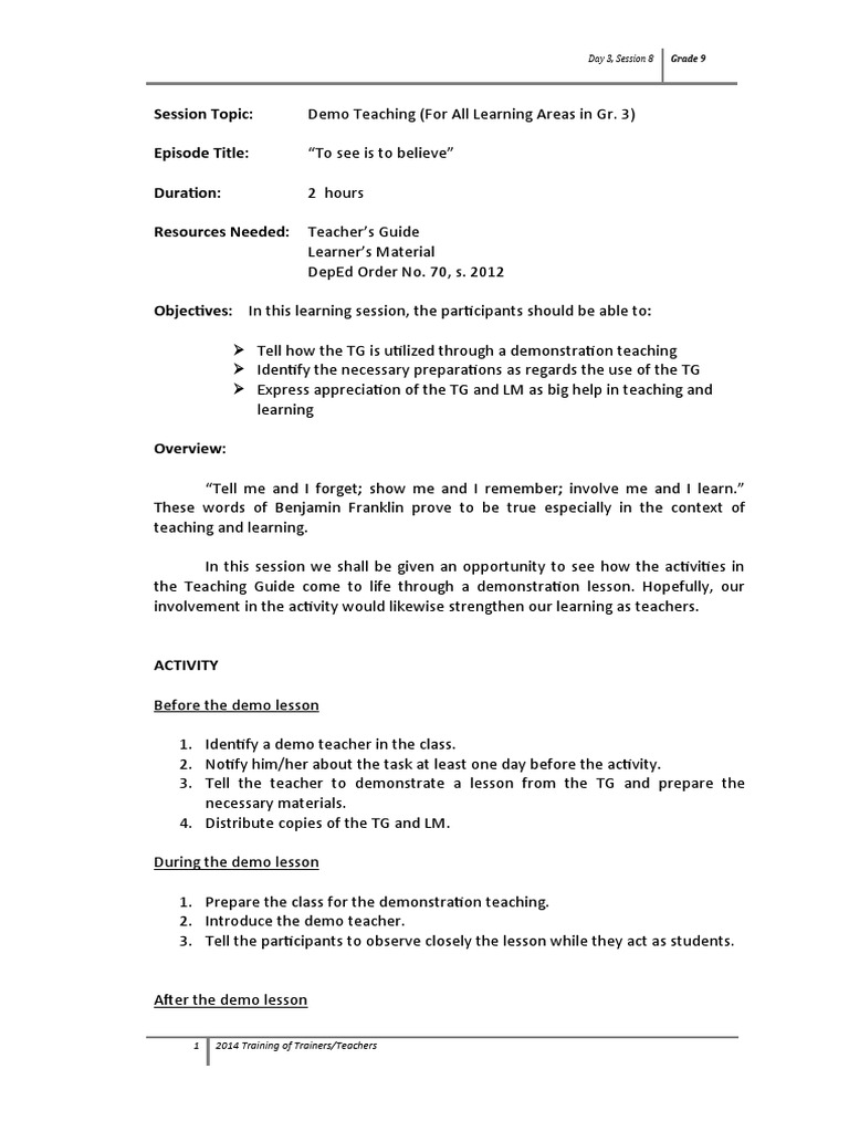 4AS - Demonstration Teaching Grade 9 | PDF | Educational Assessment ...