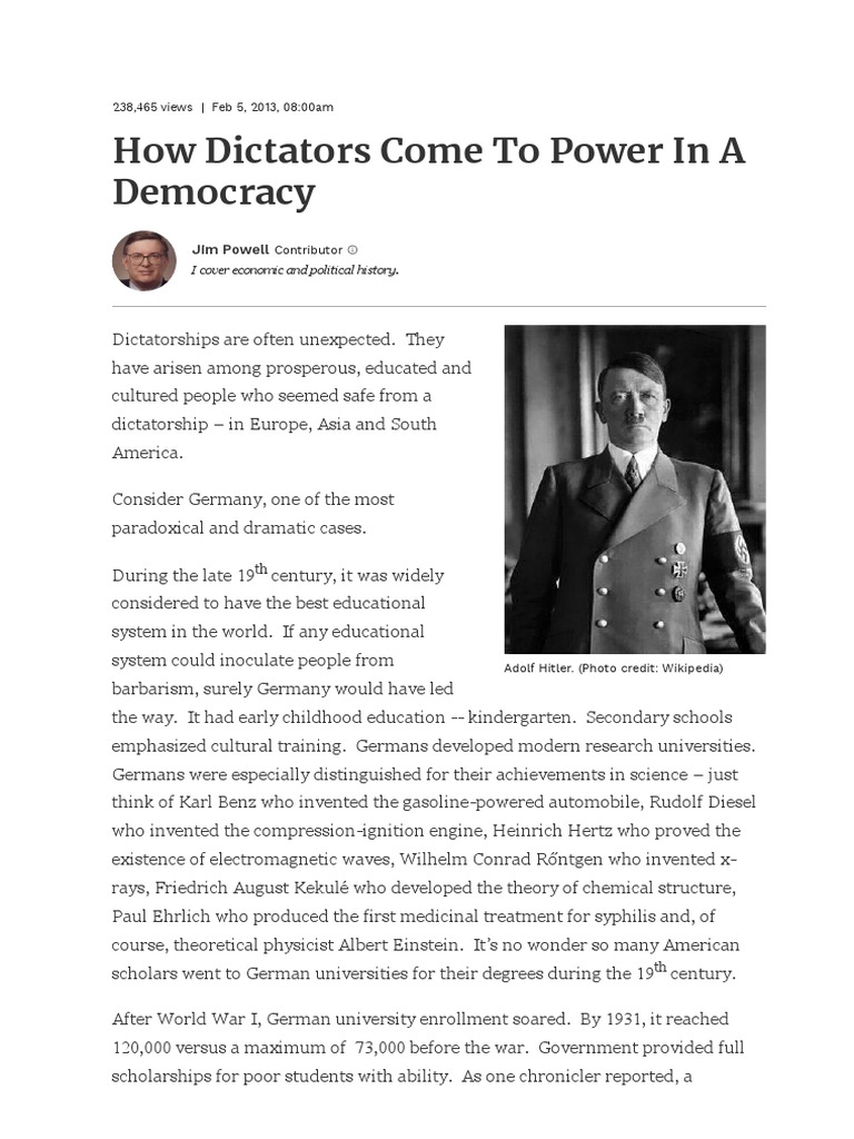 How Dictators Come To Power in A Democracy | Download Free PDF | World ...