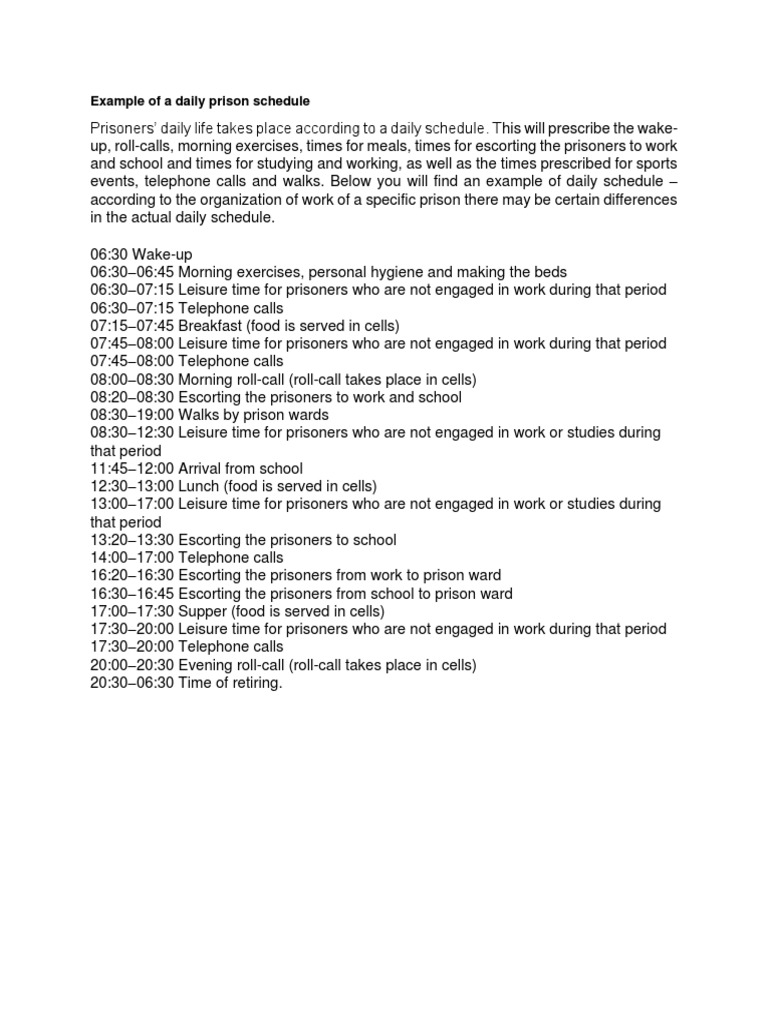 Example of A Daily Prison Schedule | PDF
