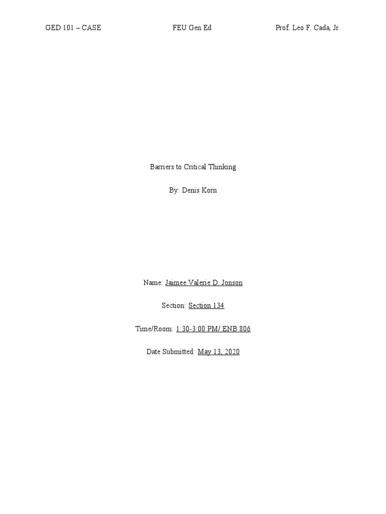 Ged 101 - Case Feu Gen Ed Prof. Leo F. Cada, JR | PDF | Applied ...