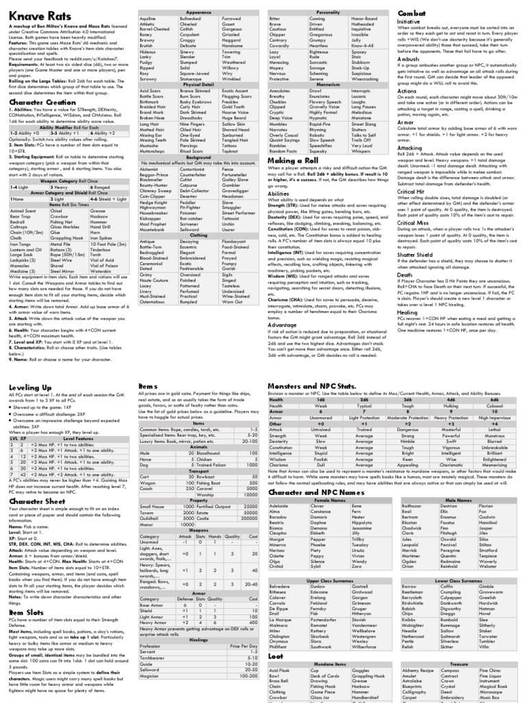 Knave Rats RPG Character Creation Guide | PDF | Nature