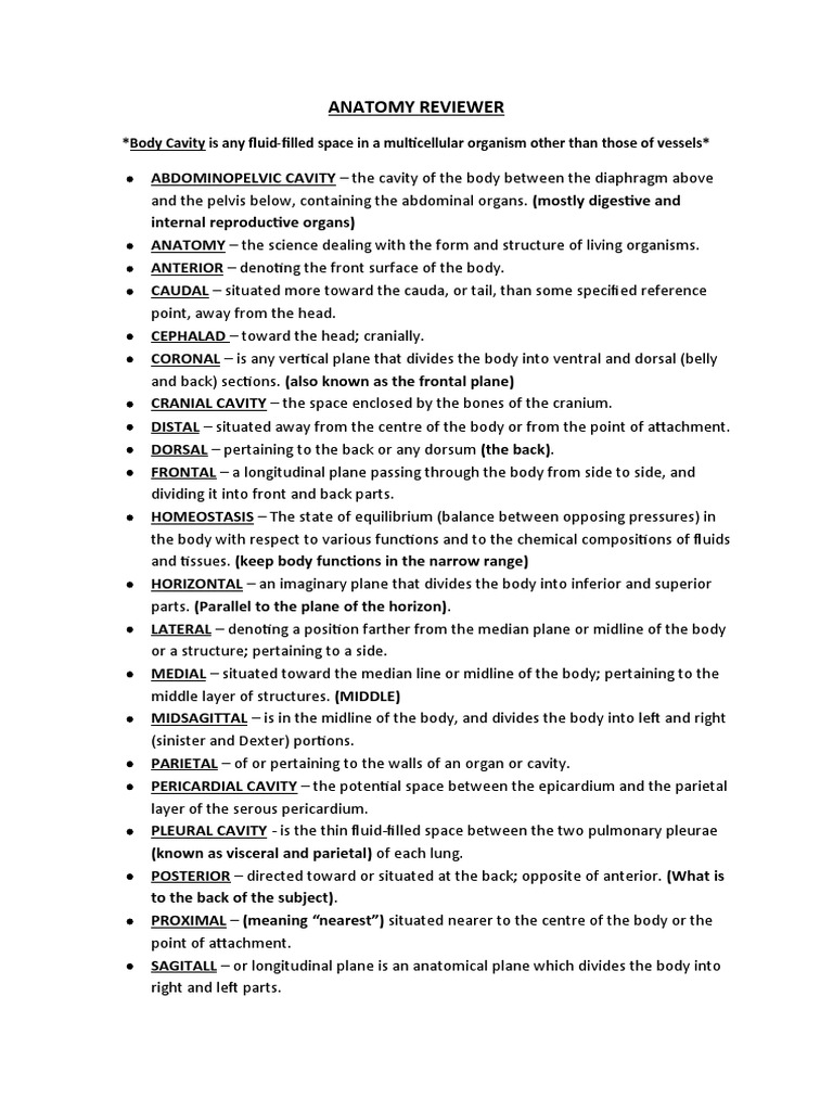 Anatomy Reviewer: Body Cavity Is Any Fluid-Filled Space in A ...