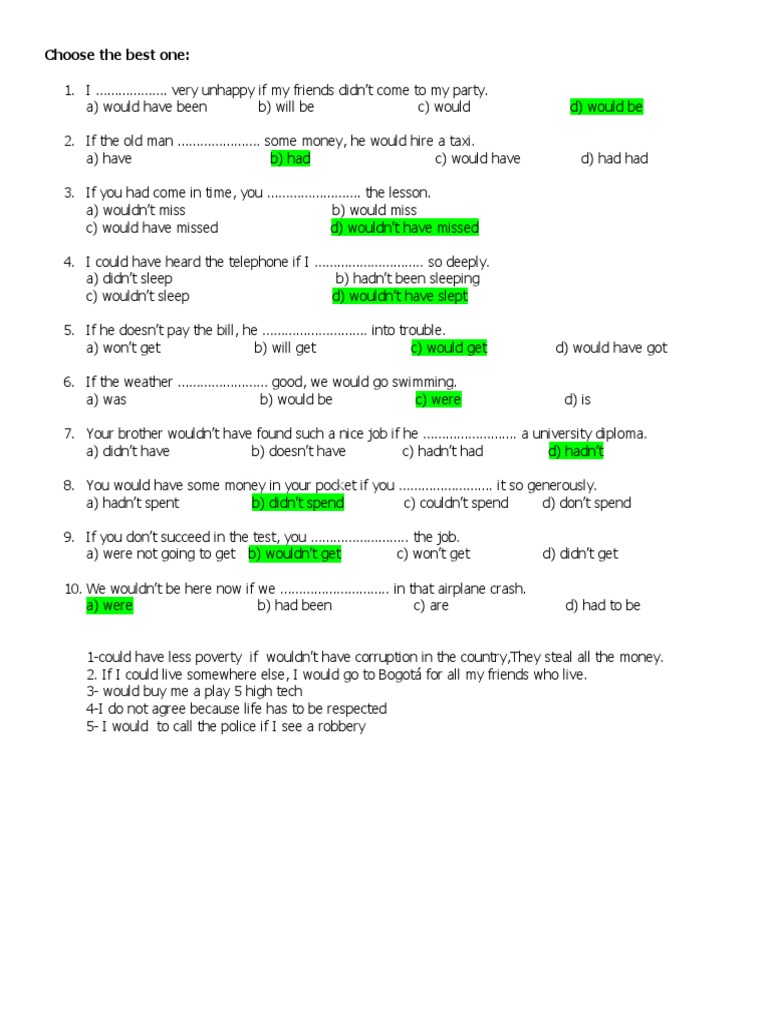 Conditionals Exercise | PDF