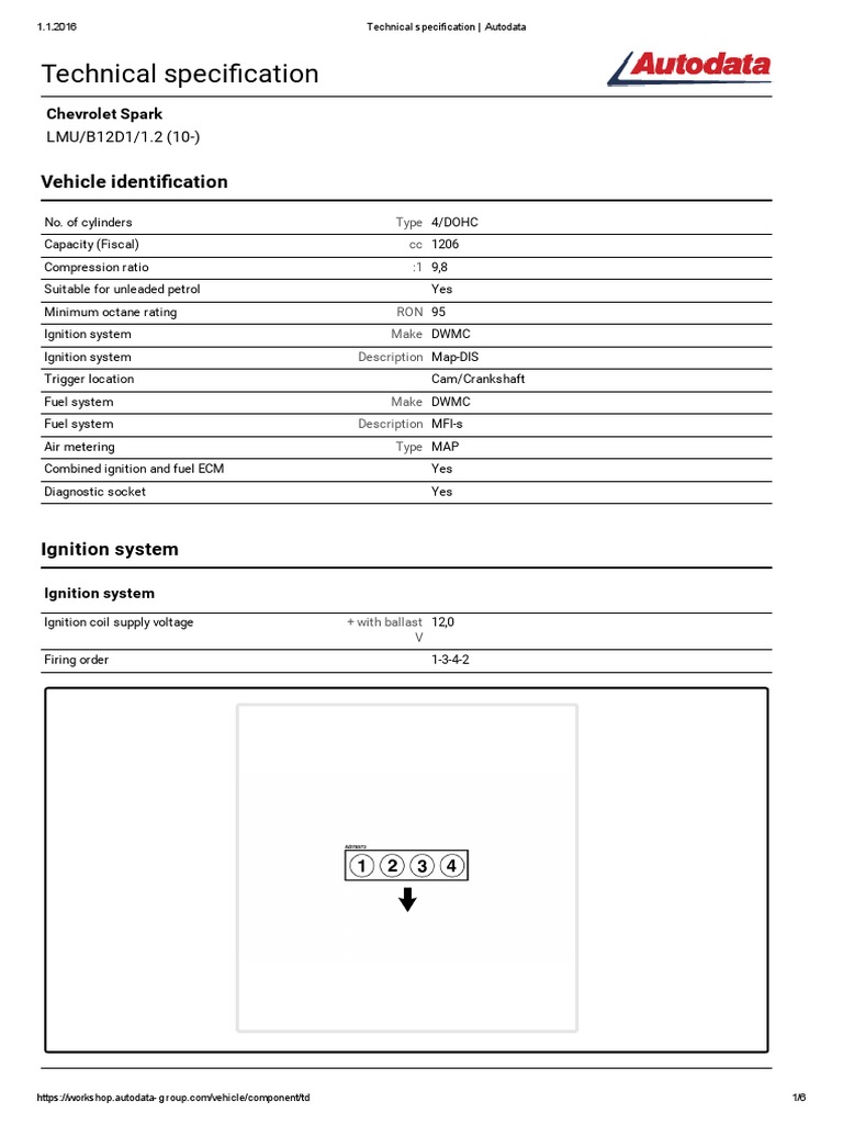 SPARK Technical Specification - Autodata | PDF | Motor Oil | Ignition ...