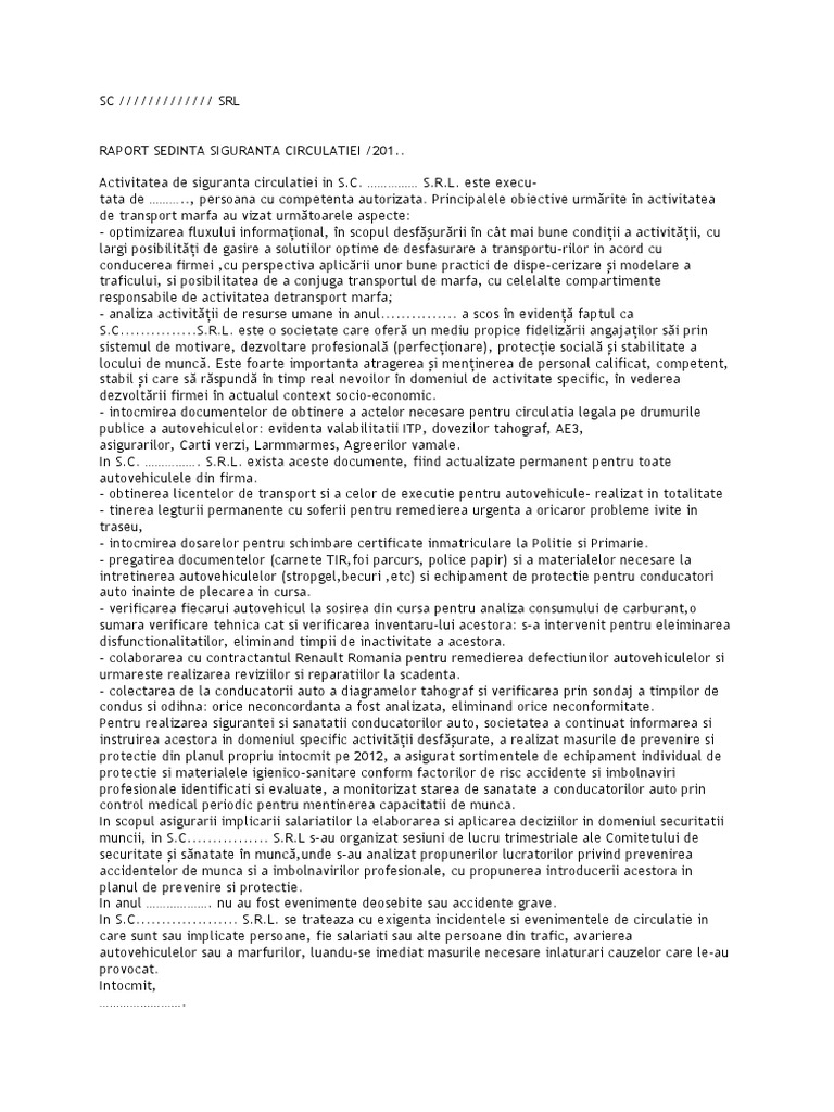 Raport Sedinta Siguranta Circulatiei | PDF