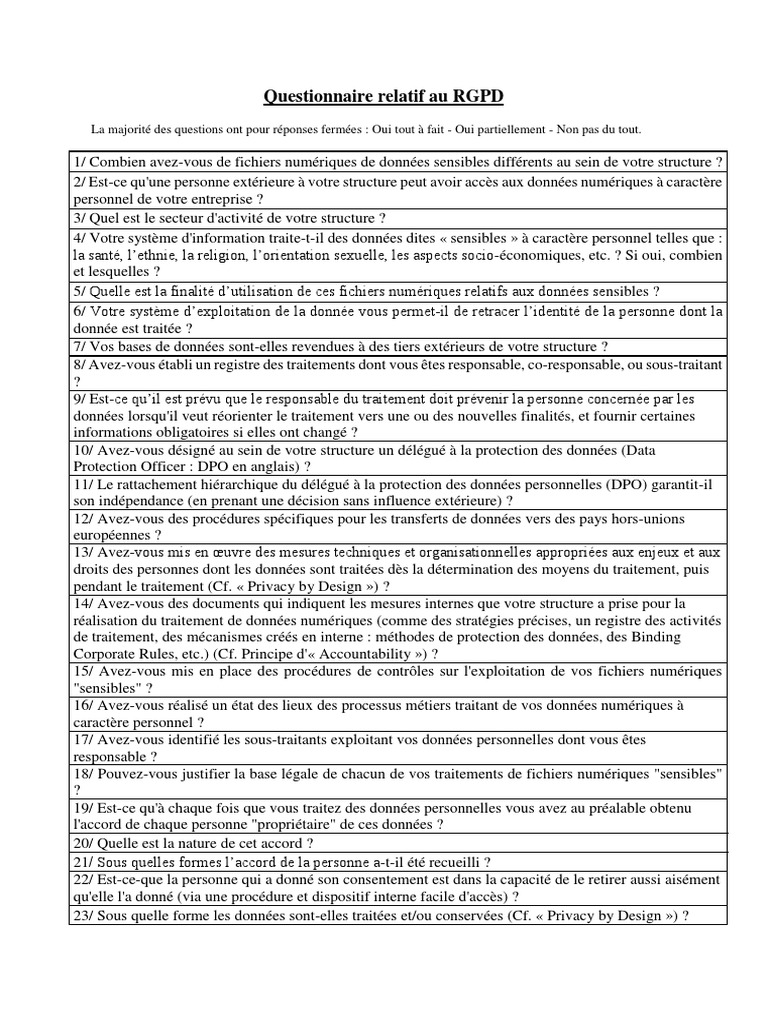 Questionnaire sur le RGPD | PDF | Informatique | Informatique