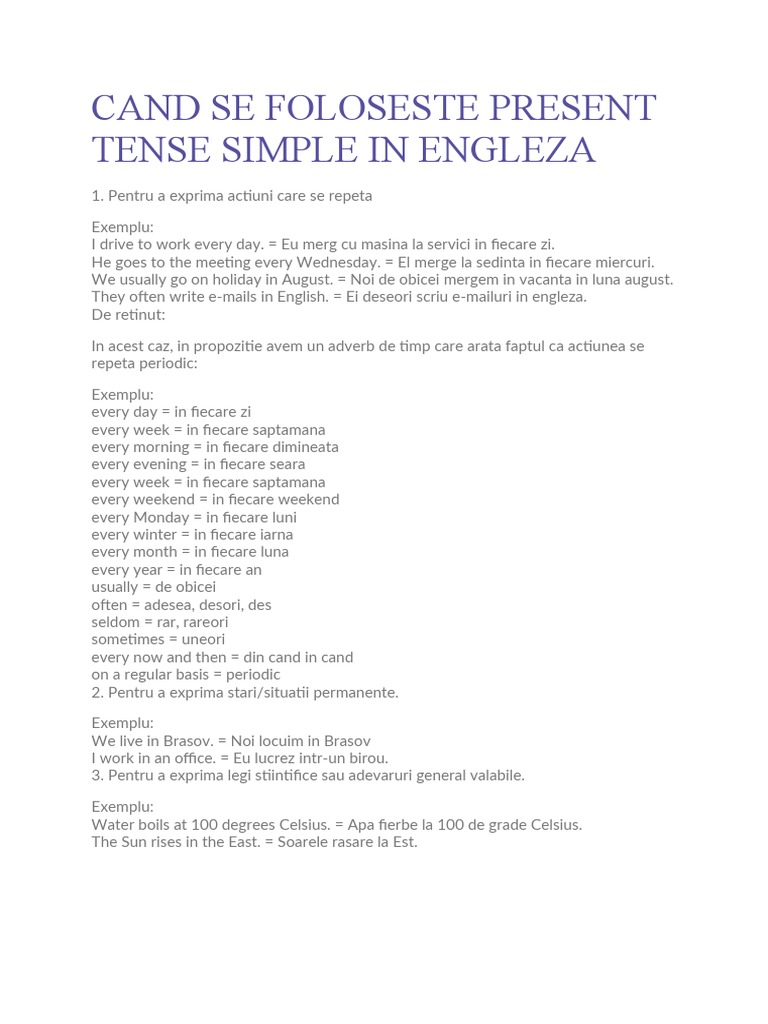 Cand Se Foloseste Present Tense Simple in Engleza | PDF