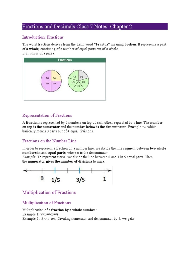 Fractions and Decimals Class 7 Notes | PDF | Decimal | Fraction ...