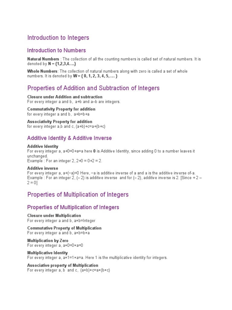 Introduction To Integers | PDF | Integer | Division (Mathematics)