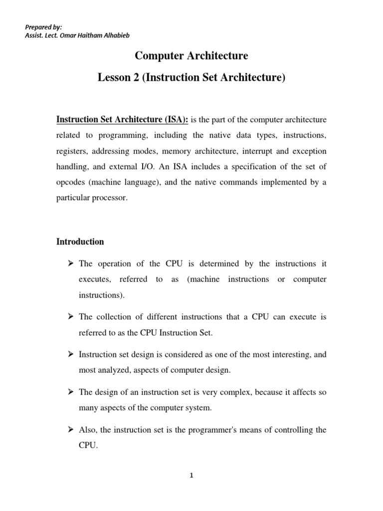 Computer Architecture Lesson 2 (Instruction Set Architecture) | PDF ...