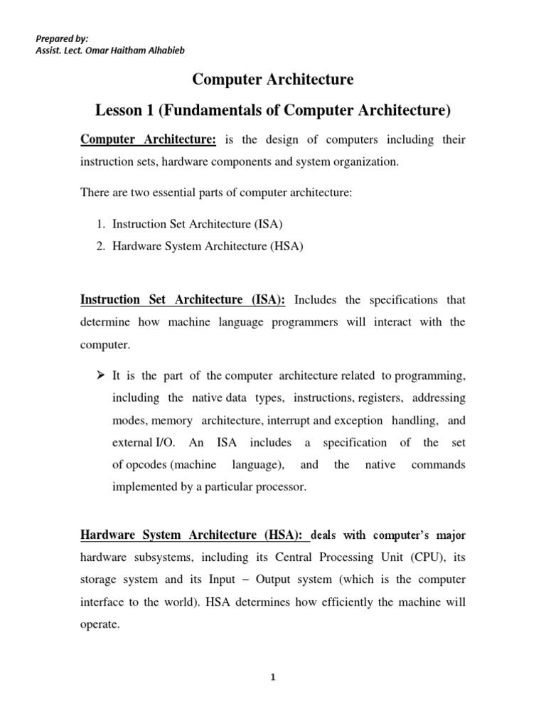 Computer Architecture Lesson 1 Fundamentals Of Computer Architecture