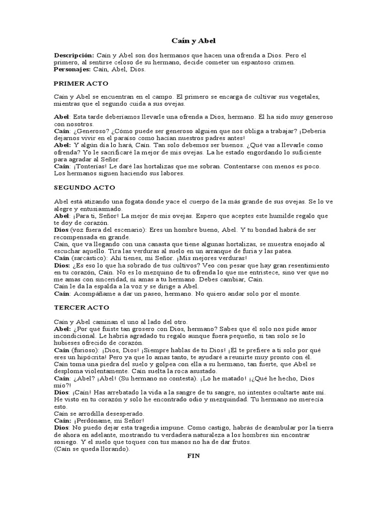 Caín y Abel-Obra de Teatro Corta. | PDF | Caín y Abel | Cristianismo