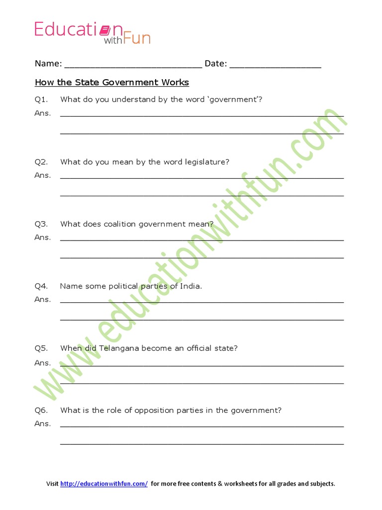 How The State Government Works Worksheet 3 | PDF | Indian National ...
